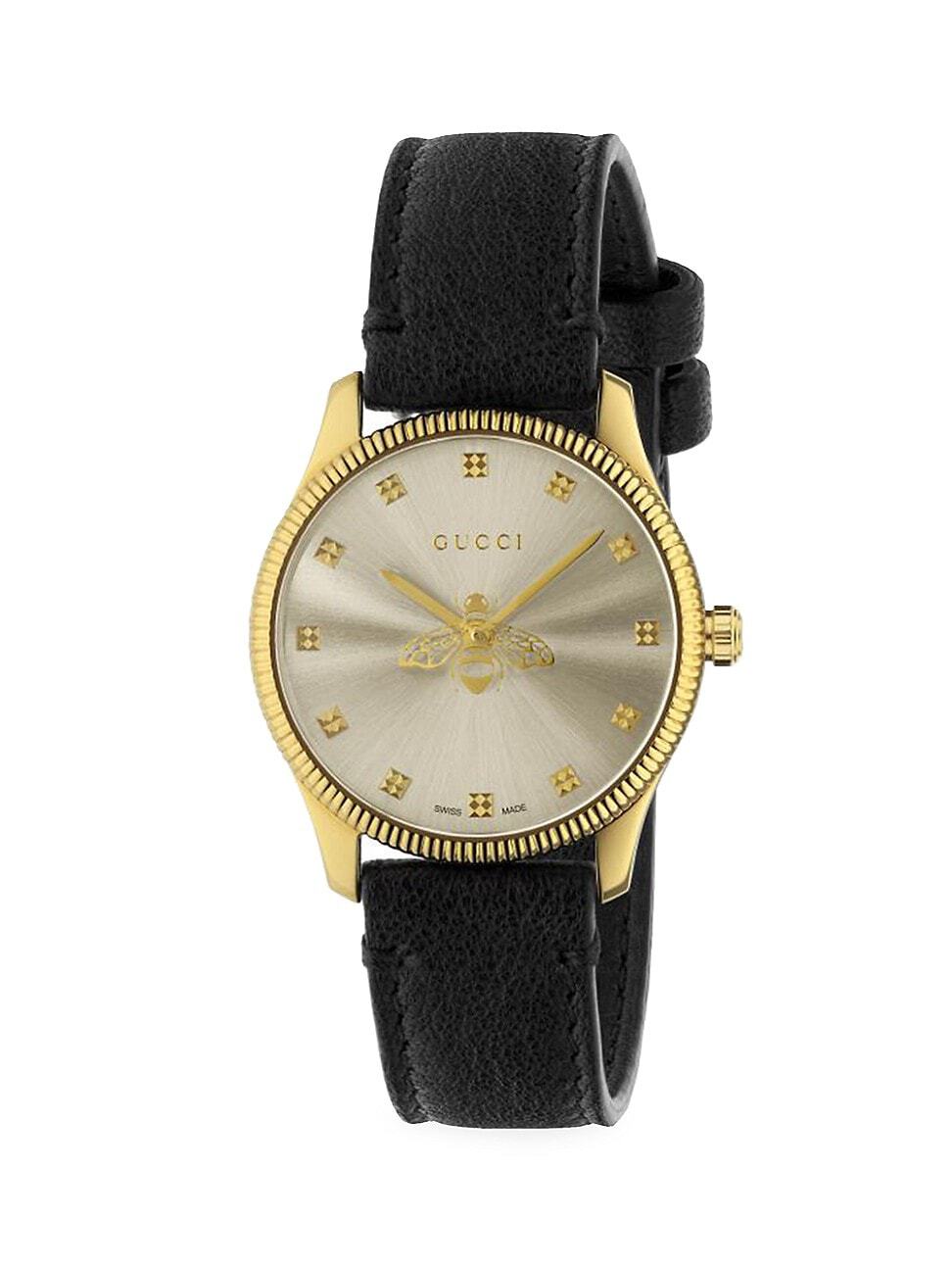 Gucci Women's The G Timeless Slim Goldtone Stainless Steel Leather ...