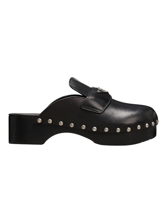 Prada Leather Logo Clogs - Nero | Editorialist