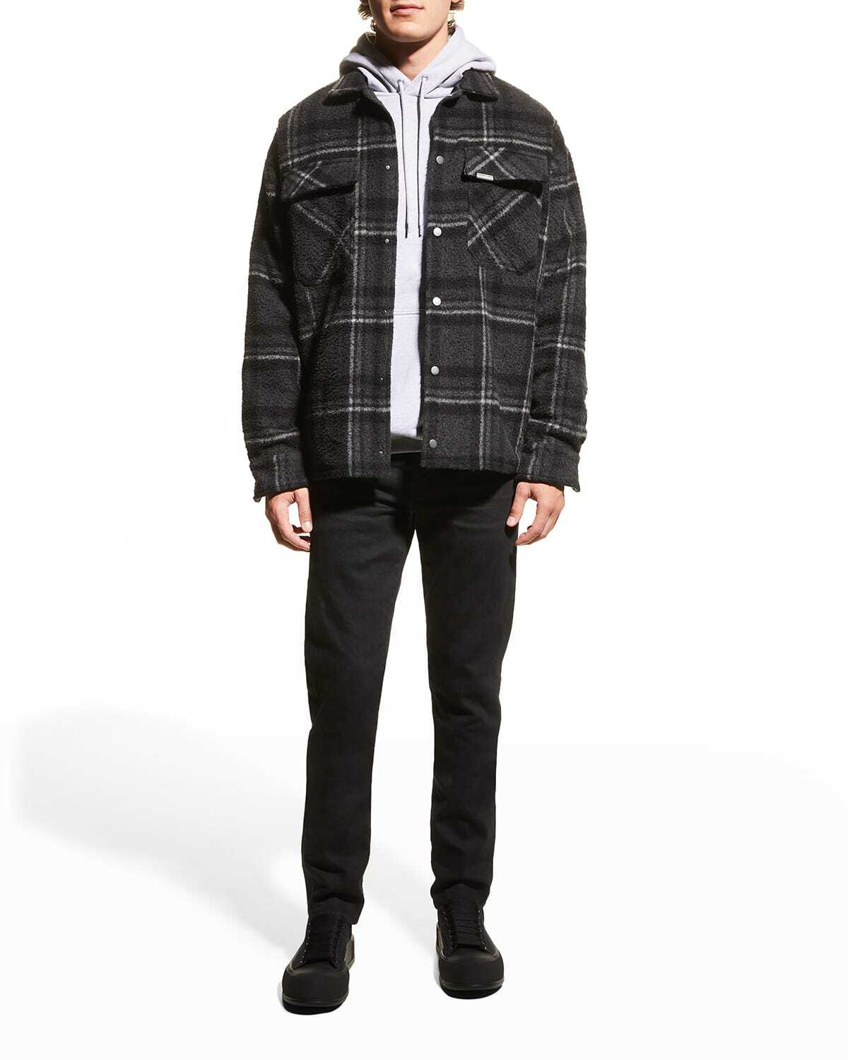 Buy REPRESENT Plaid Fleece Overshirt - Grey At 51% Off | Editorialist