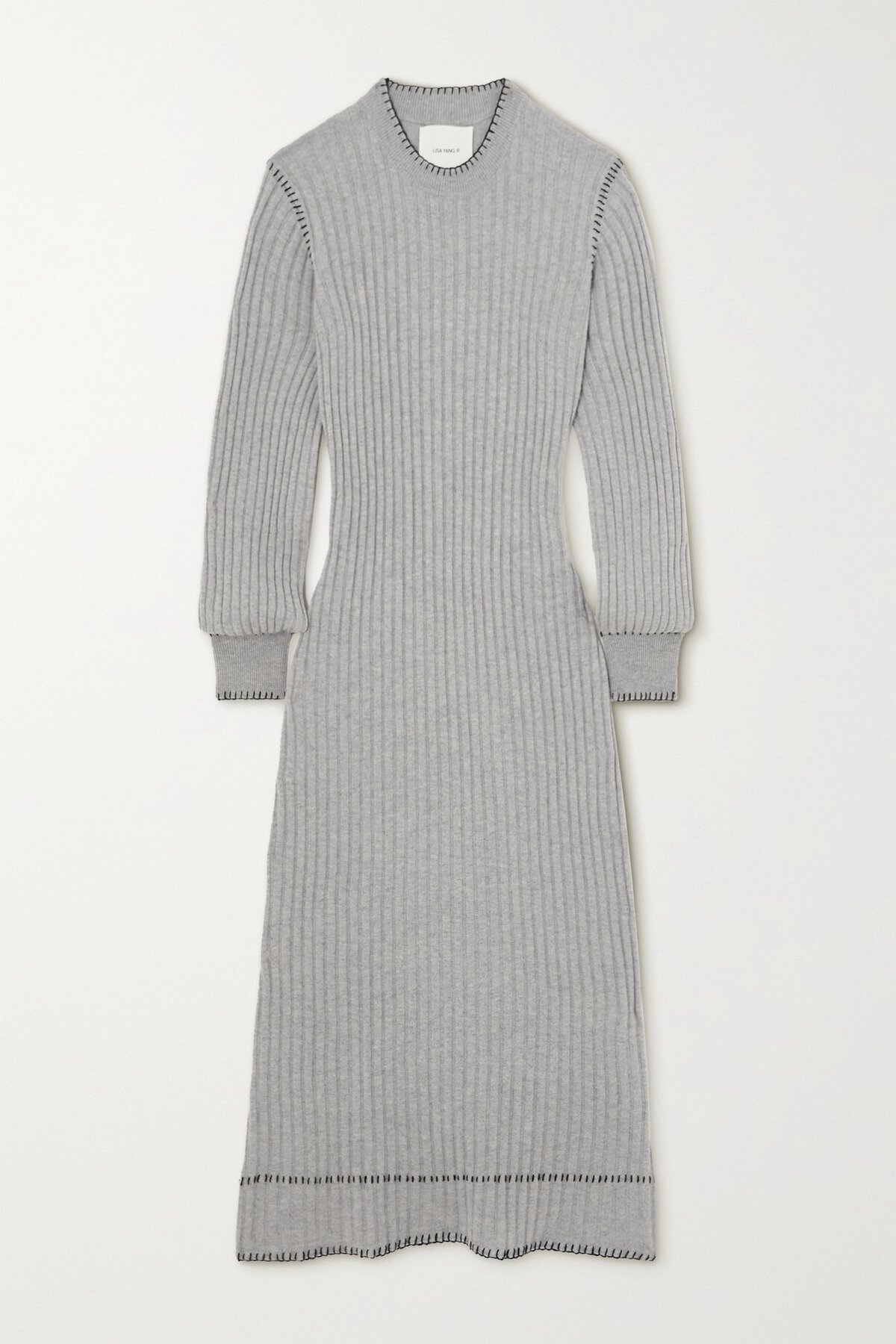 LISA YANG Nette Whipstitched Ribbed Cashmere Midi Dress | Editorialist