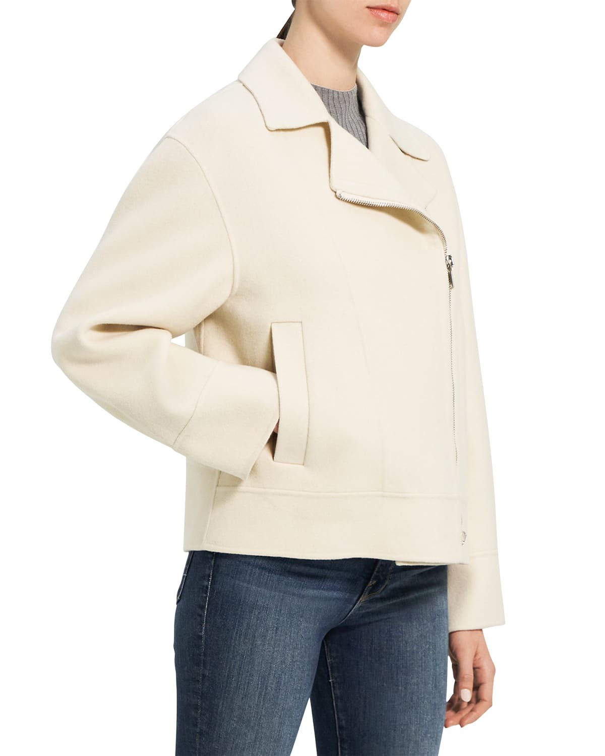 Buy Theory Oversized Wool-cashmere Moto Jacket - Crea At 75% Off ...