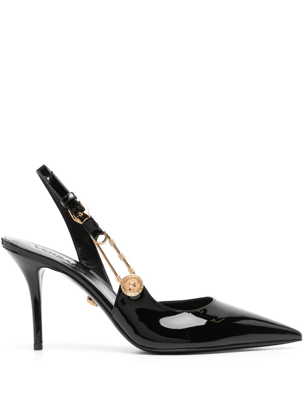Versace Safety Pin 85 Leather Pumps - Black | Editorialist