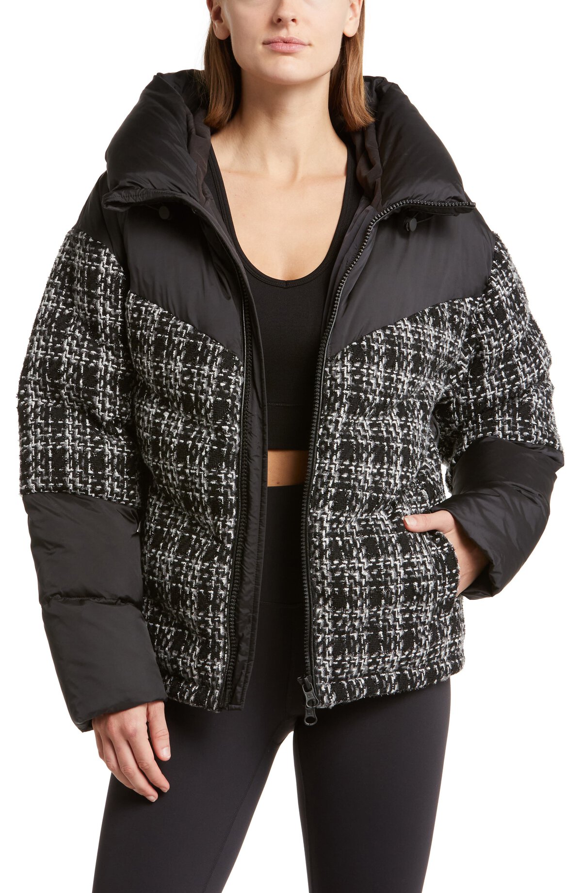 Blanc Noir Irina Bouclé Down Puffer Jacket - Black Combo | Editorialist