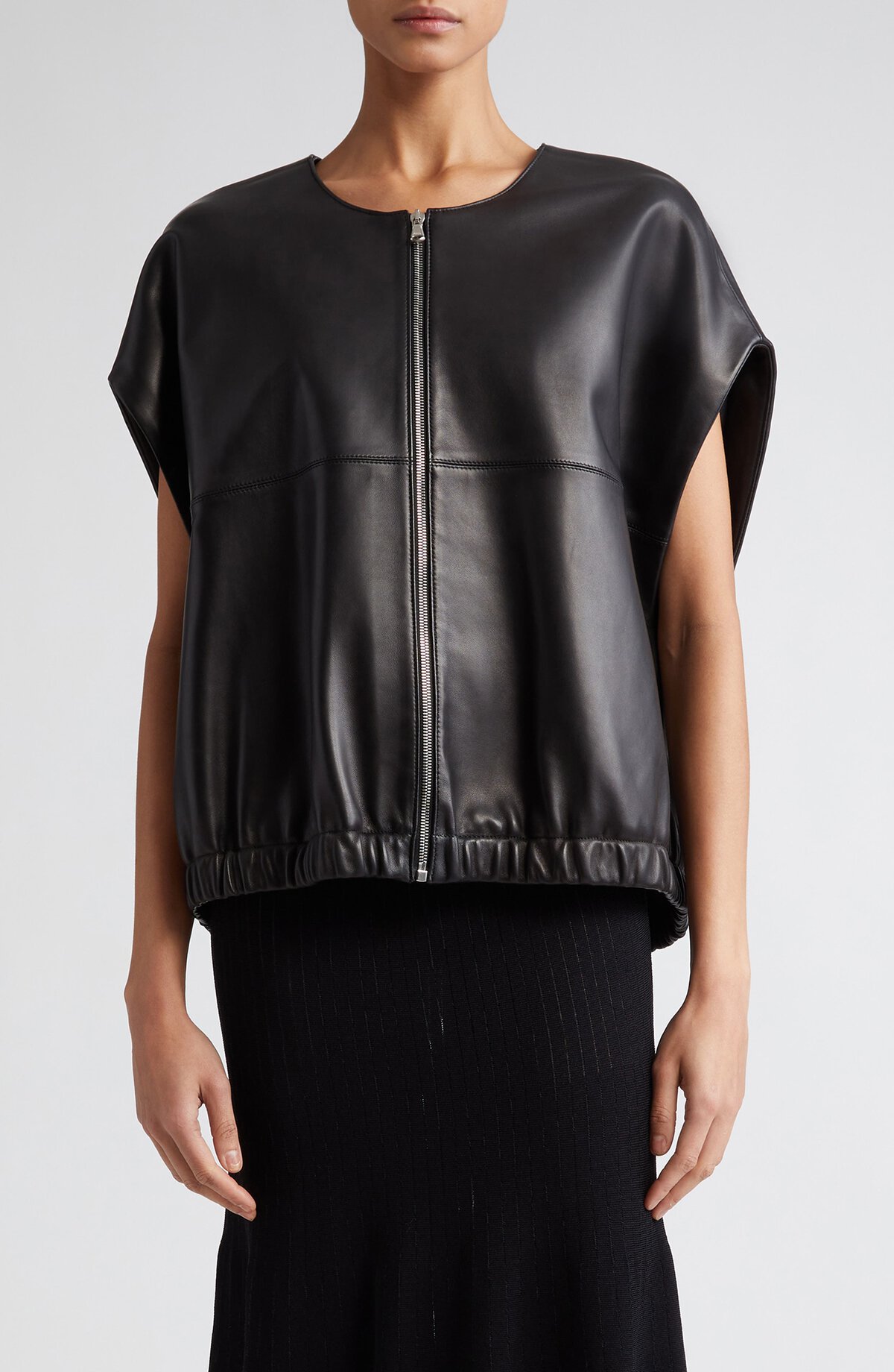 Partow Madden Cap Sleeve Leather Jacket - Black | Editorialist