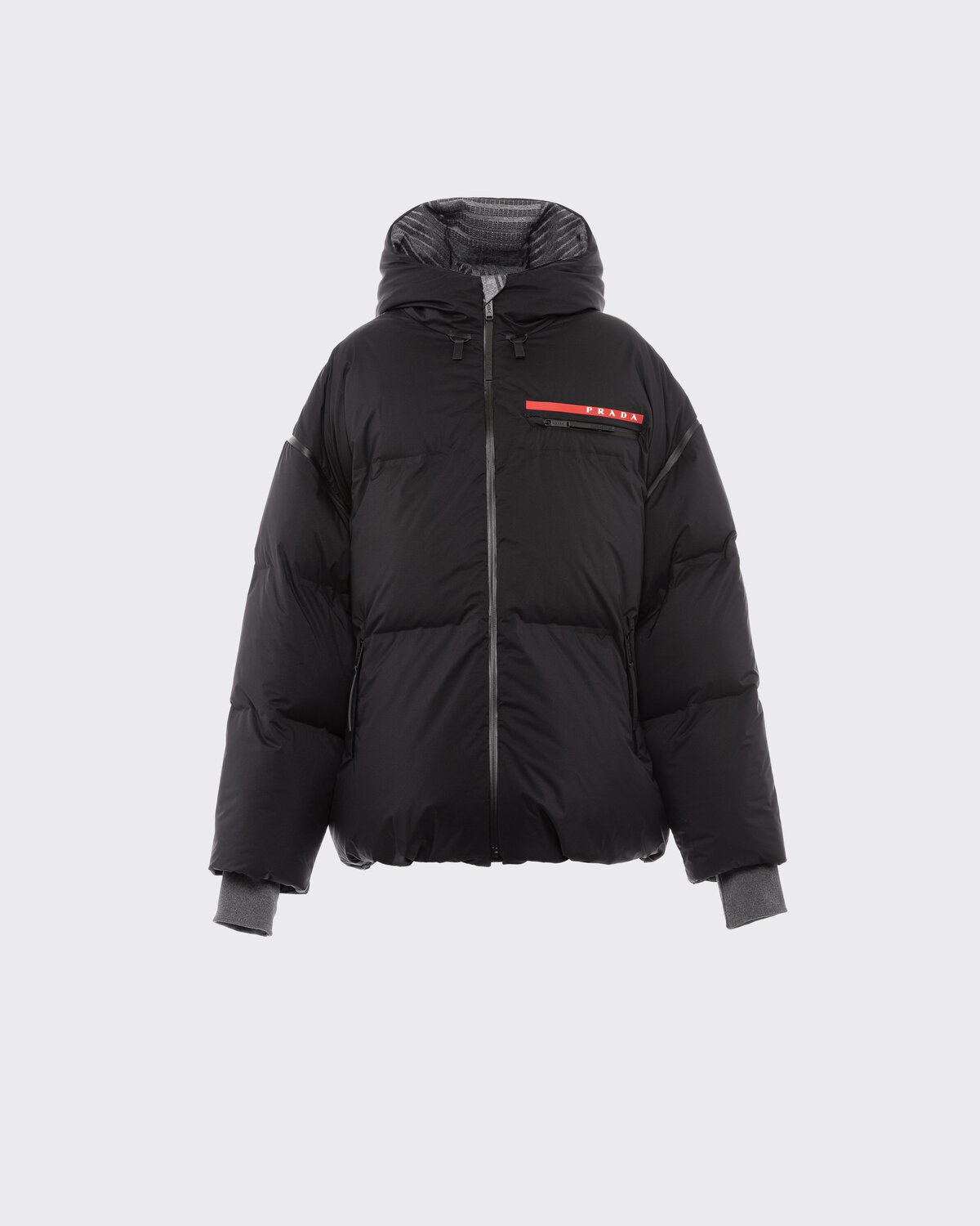 Prada Light Nylon Hooded Down Jacket - Black/gray | Editorialist