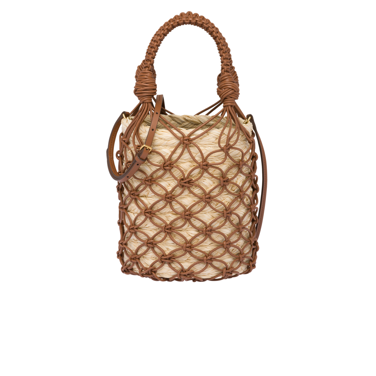 Miu Miu Leather Mesh And Straw Bucket Bag Editorialist
