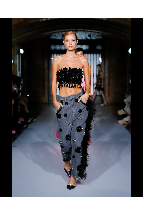 PatBO Fully Beaded Strapless Top Runway - Black | Editorialist