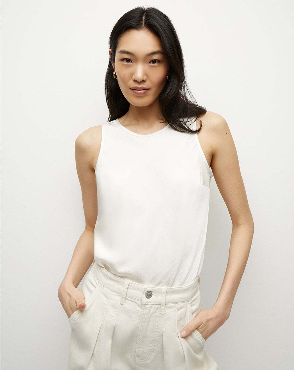 Veronica Beard Sabrina Crepe Tank - Off-White | Editorialist