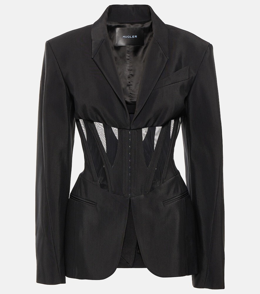 MUGLER Corset Tulle-paneled Blazer - Black | Editorialist