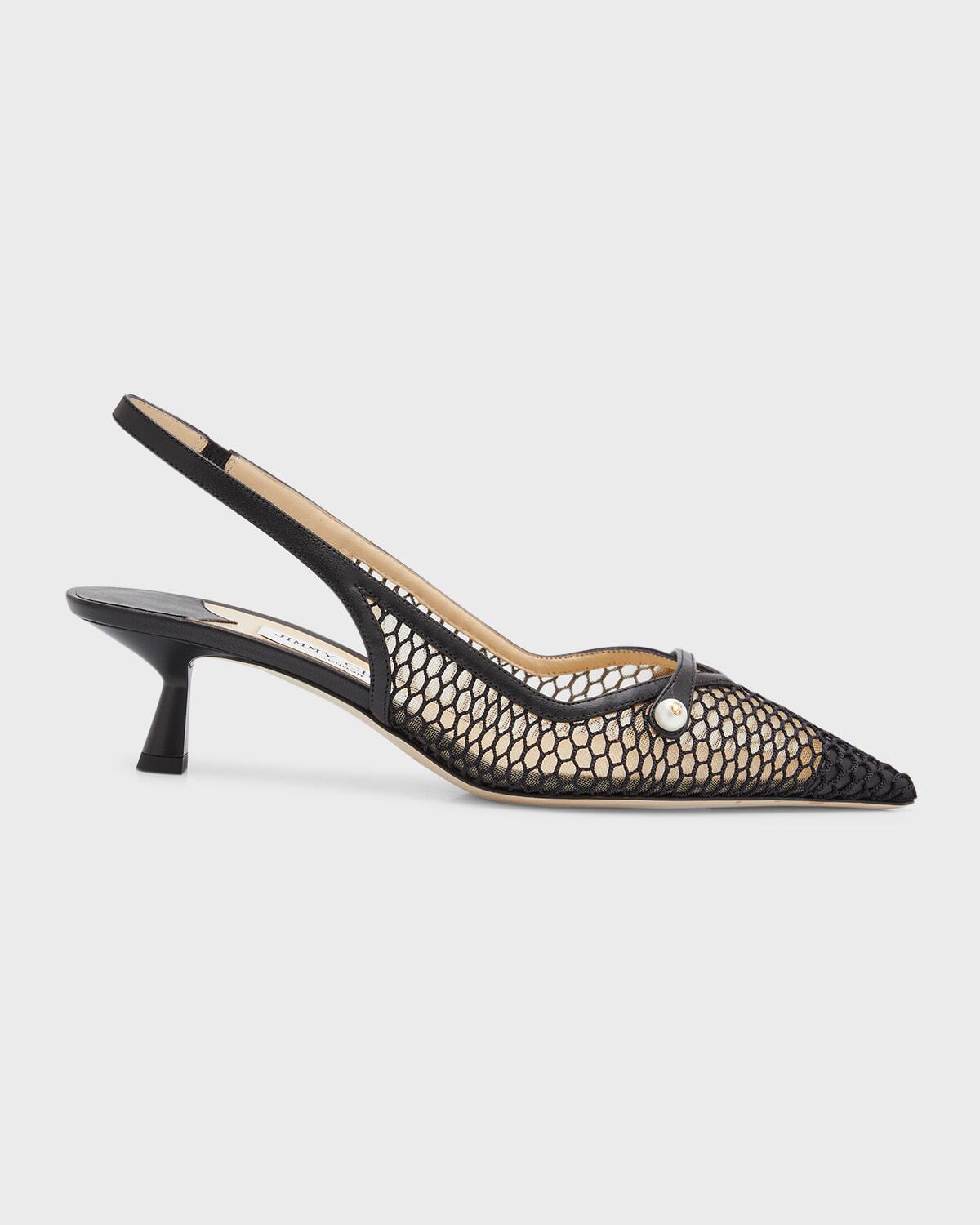 Jimmy Choo Amita 45mm Fishnet Pumps In Black/Black | Editorialist