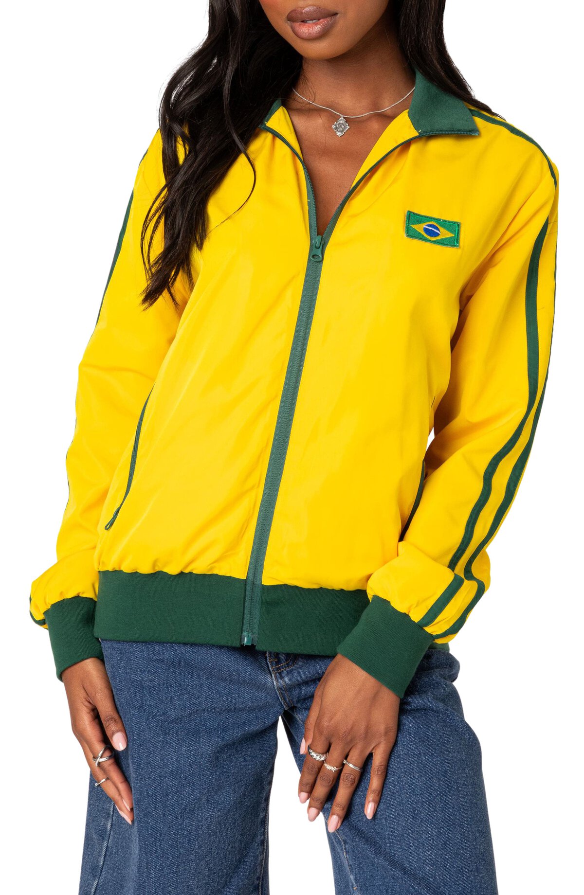EDIKTED Brasil Oversize Embroidered Track Jacket - Yellow | Editorialist