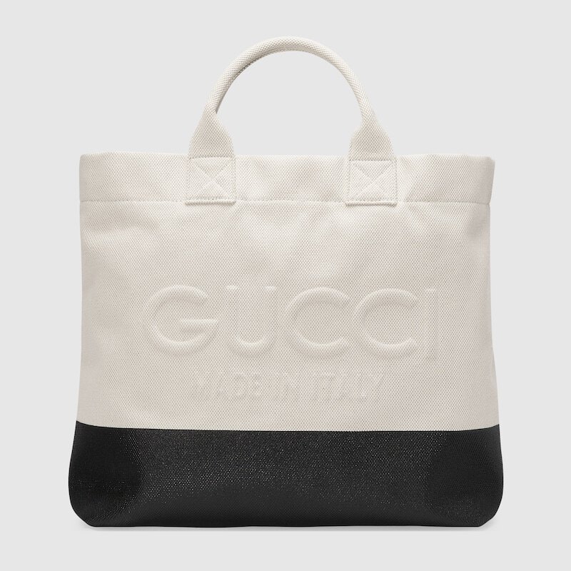 Gucci Canvas Tote Bag With Embossed Detail Fabric - White | Editorialist