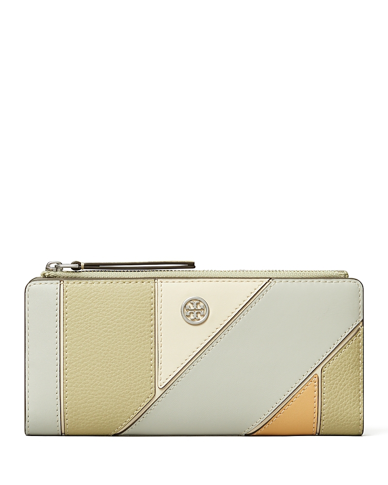 Tory Burch Robinson Color Block Leather Zip Slim Wallet In Feather Gray ...
