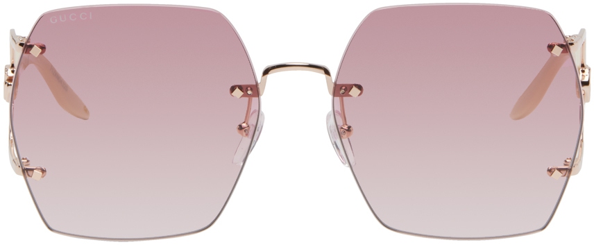 Gucci Rose Gold Geometric Sunglasses In 004 Gold - 43% Off | Editorialist