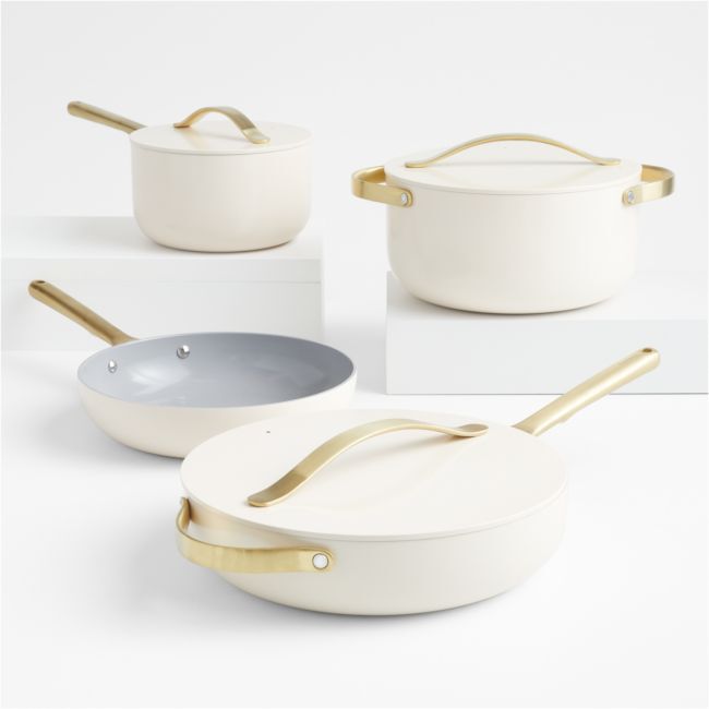 Crate & Barrel Caraway Home 7-piece Cream Ceramic Non-stick Cookware ...