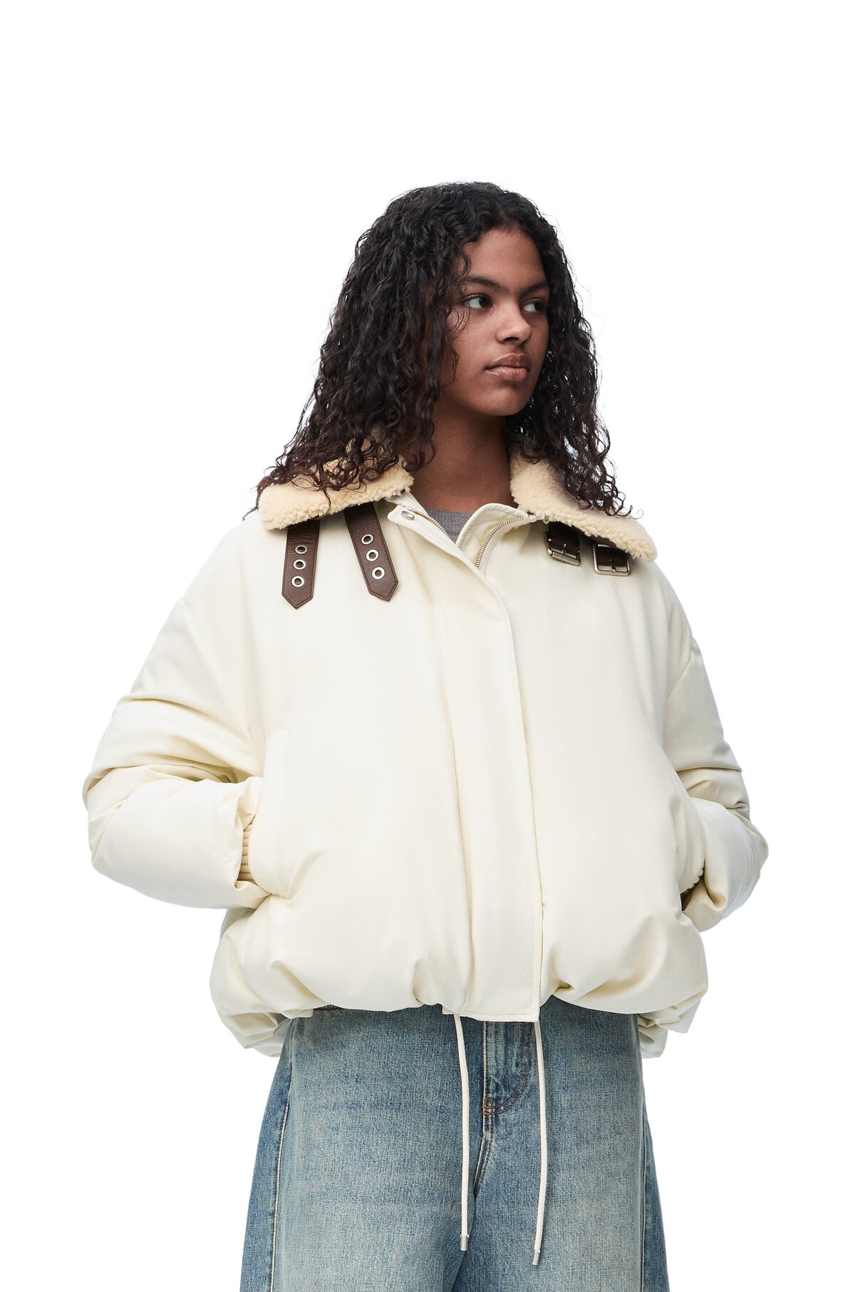 Loewe Luxury Puffer Jacket In Technical Cotton Blend - Ivory | Editorialist