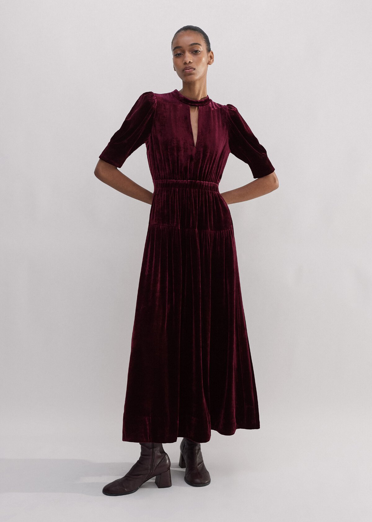 ME+EM Silk-blend Velvet Maxi Dress - Deep Merlot | Editorialist