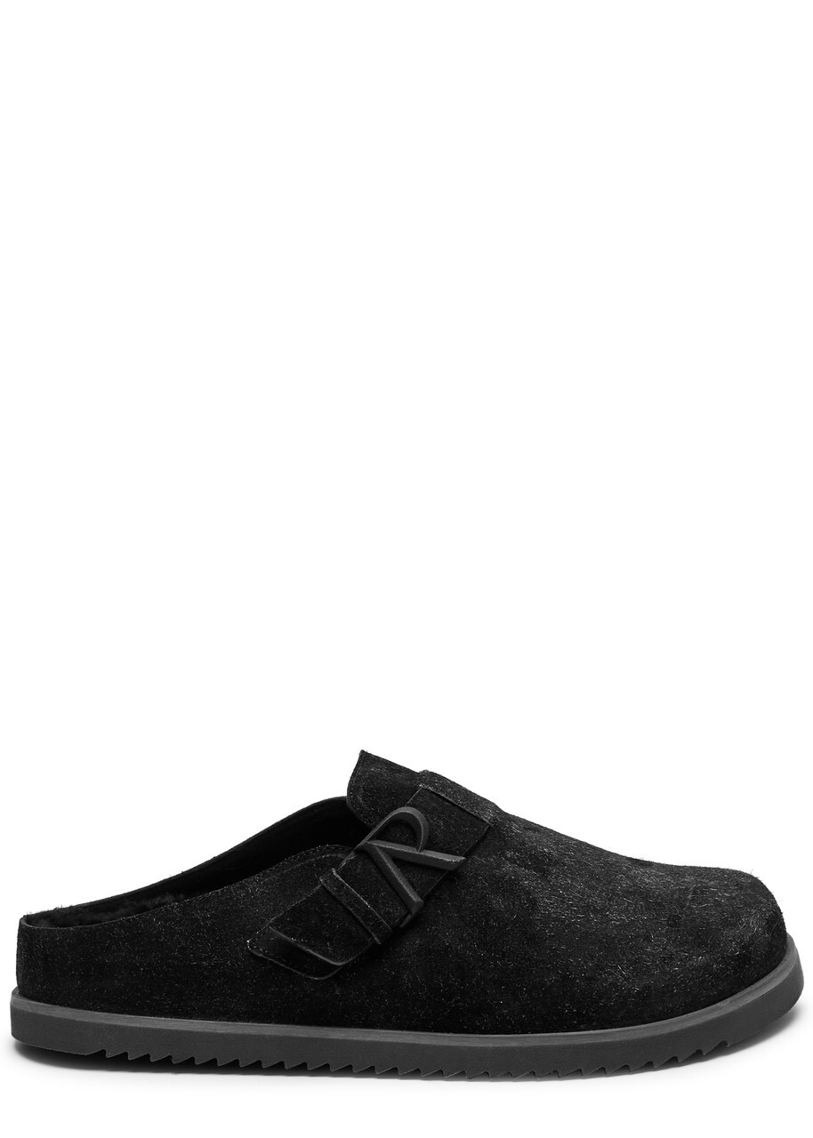 REPRESENT Initial Brushed Suede Sliders - Black | Editorialist