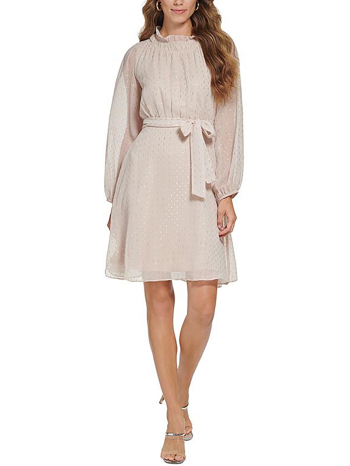 Dkny Metallic Ruffled Neck Fit & Flare Dress In Multi - 51% Off ...