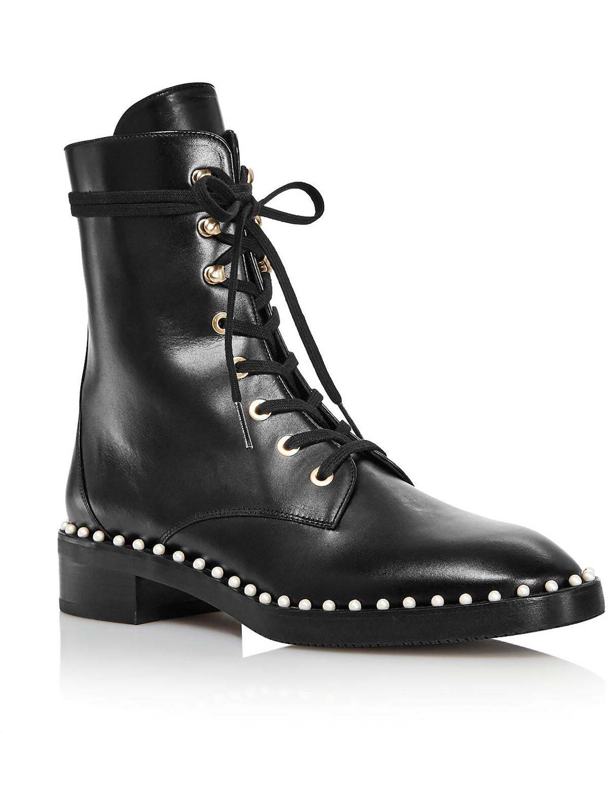 STUART WEITZMAN Sondra Leather Pearls Combat & Laceup Boots - Black ...