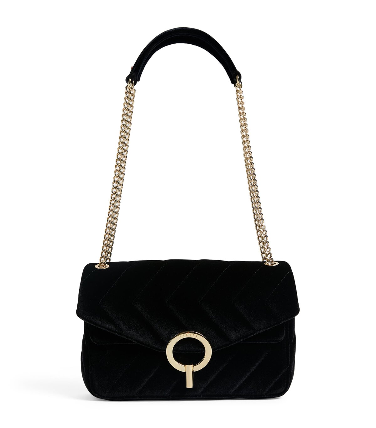 Sandro Velvet Yza Shoulder Bag - Black | Editorialist