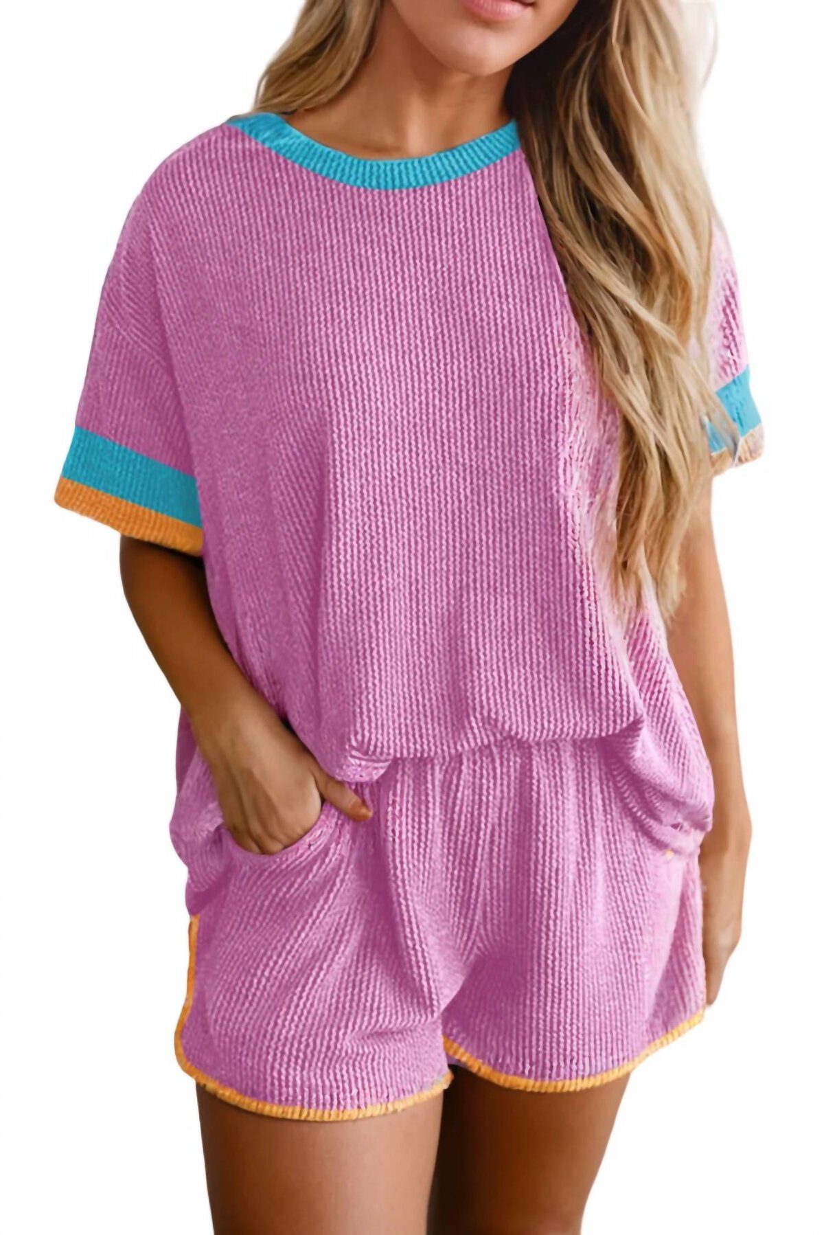 Buy Little Daisy Closet Contrast Trim Corded Texture Short Set In ...