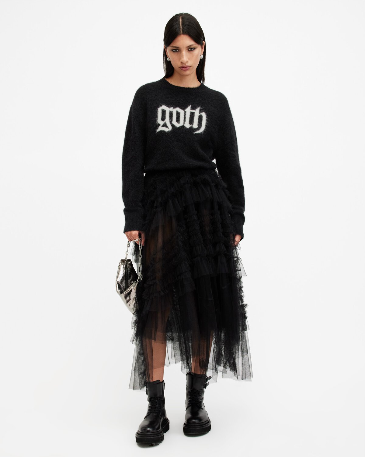 All Saints Goth Motif Crew Neck Sweater - Black | Editorialist