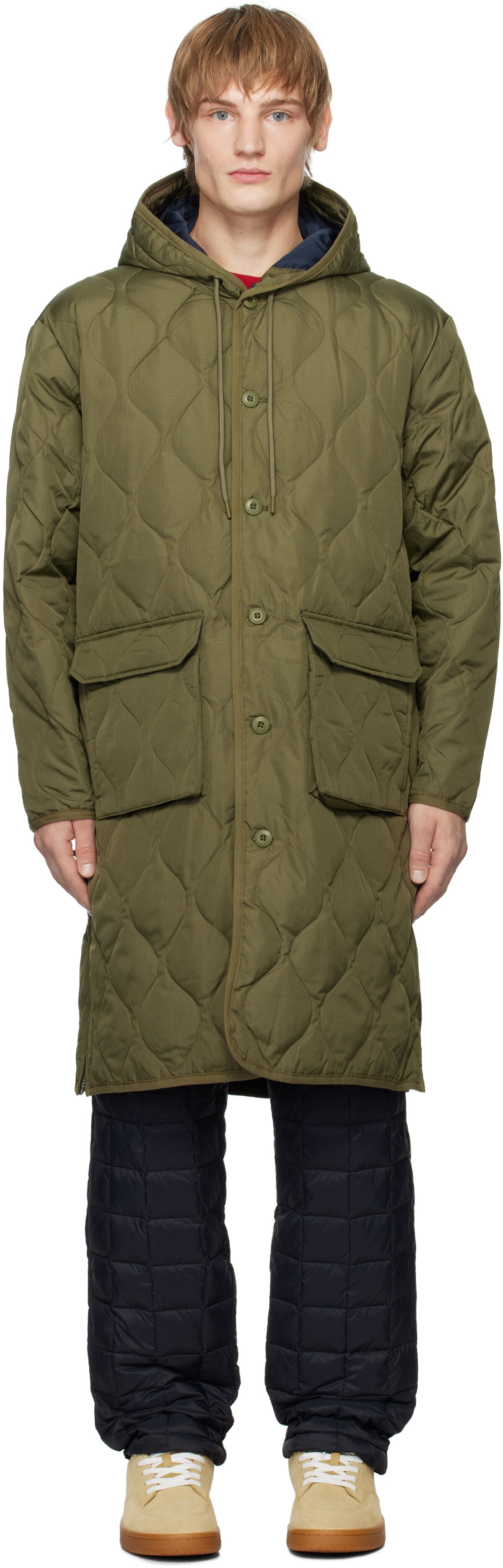 Taion Khaki Military Hood Long Down Coat - D.Olive | Editorialist