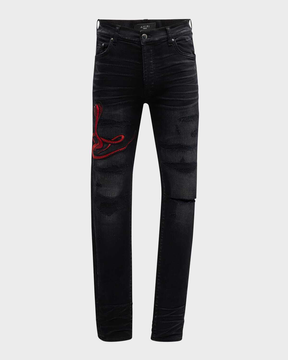 Amiri Snake Applique Skinny Jeans - Aged Black | Editorialist