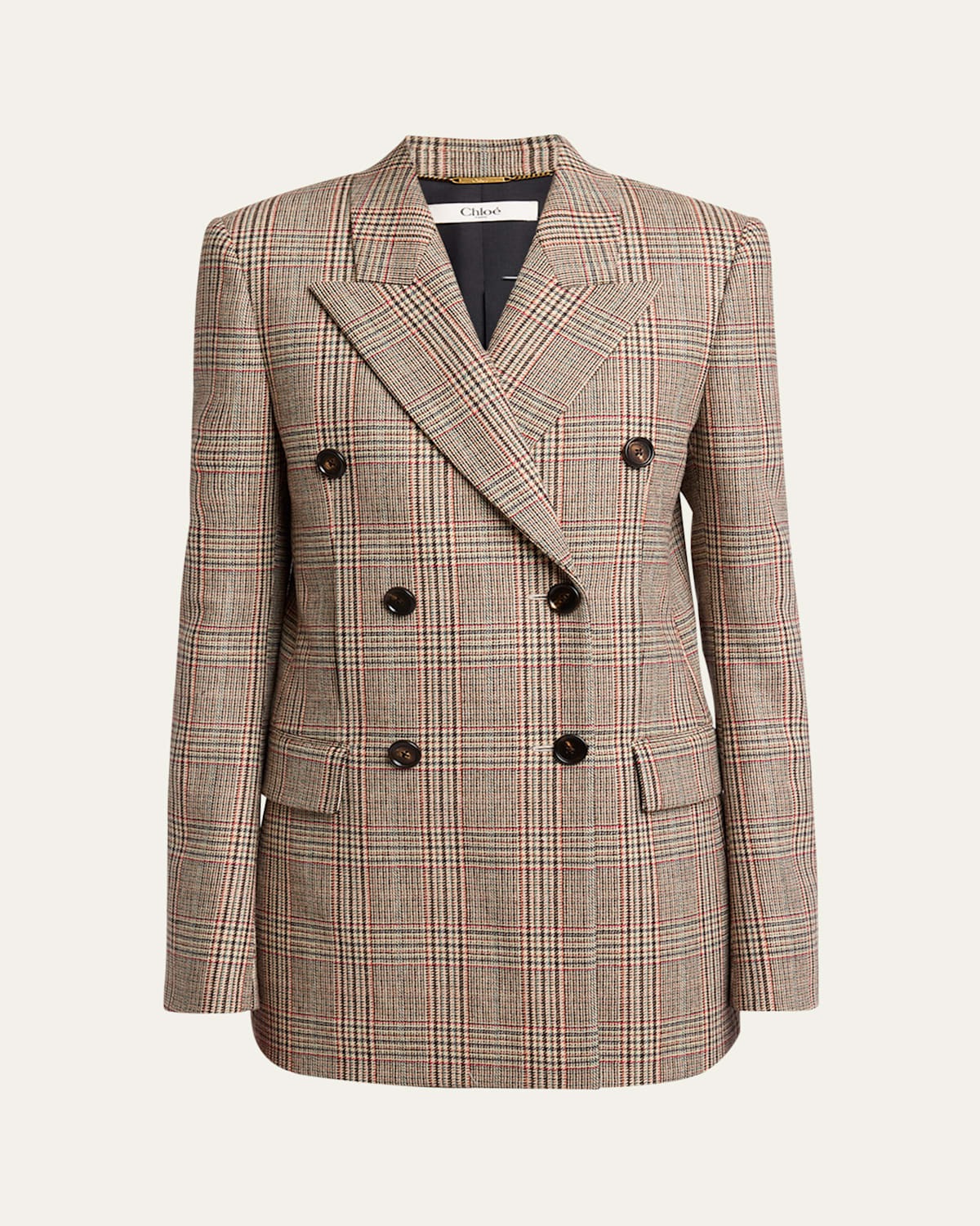 Chloé Prince Of Wales Double-Breasted Wool Blazer - Multicolor 1 ...