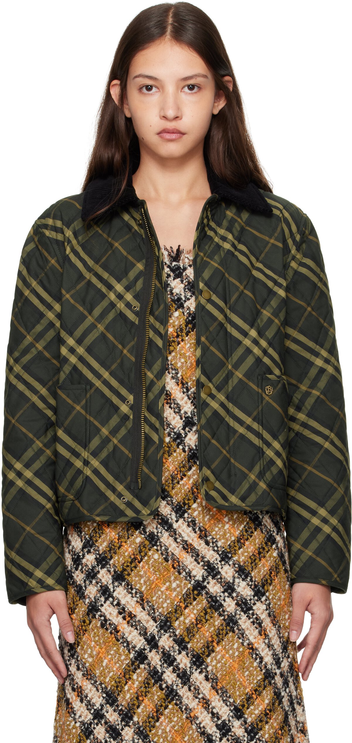 Burberry Cropped Check Quilted Jacket - Shadow Ip Check | Editorialist