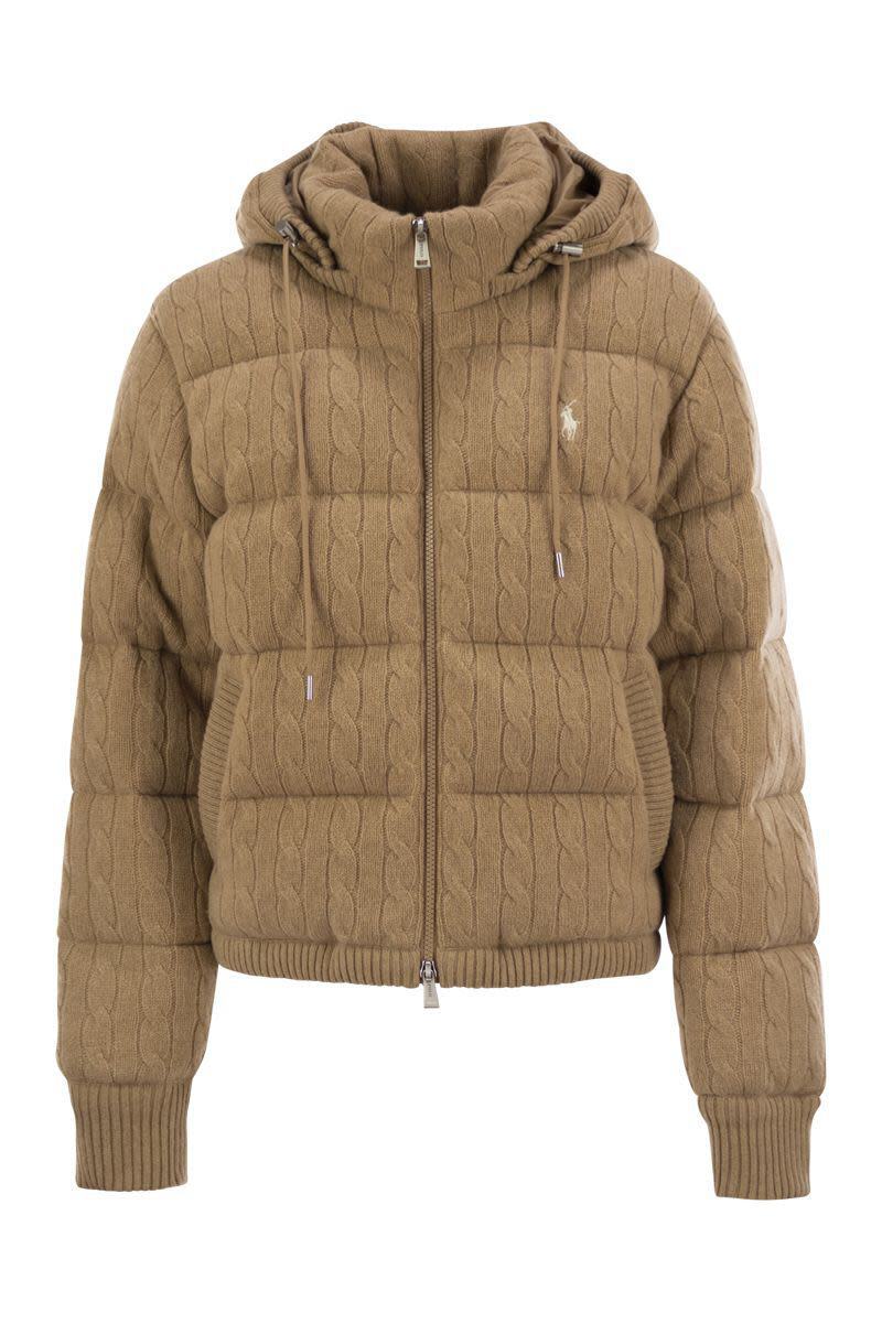 Ralph Lauren Hooded Cable Knit Down Jacket In Brown - 22% Off ...
