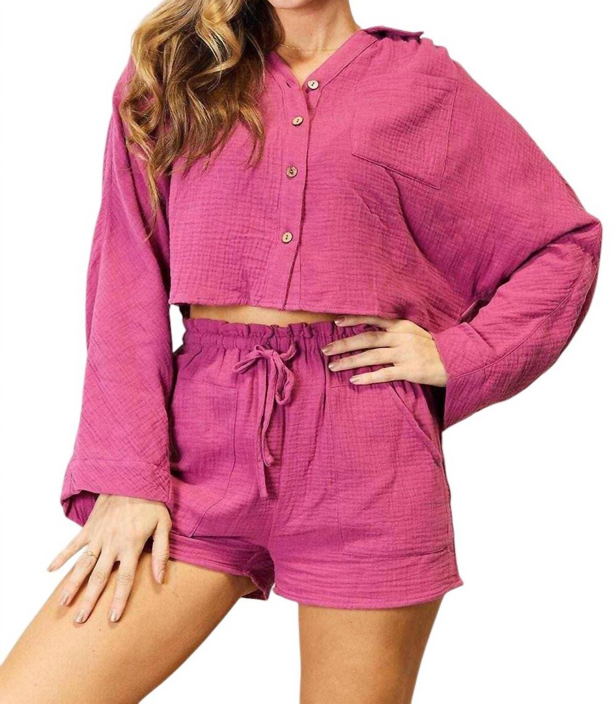 Basic Bae Chic Twopiece Buttonup Set In Fuchsia In Pink - 41% Off ...