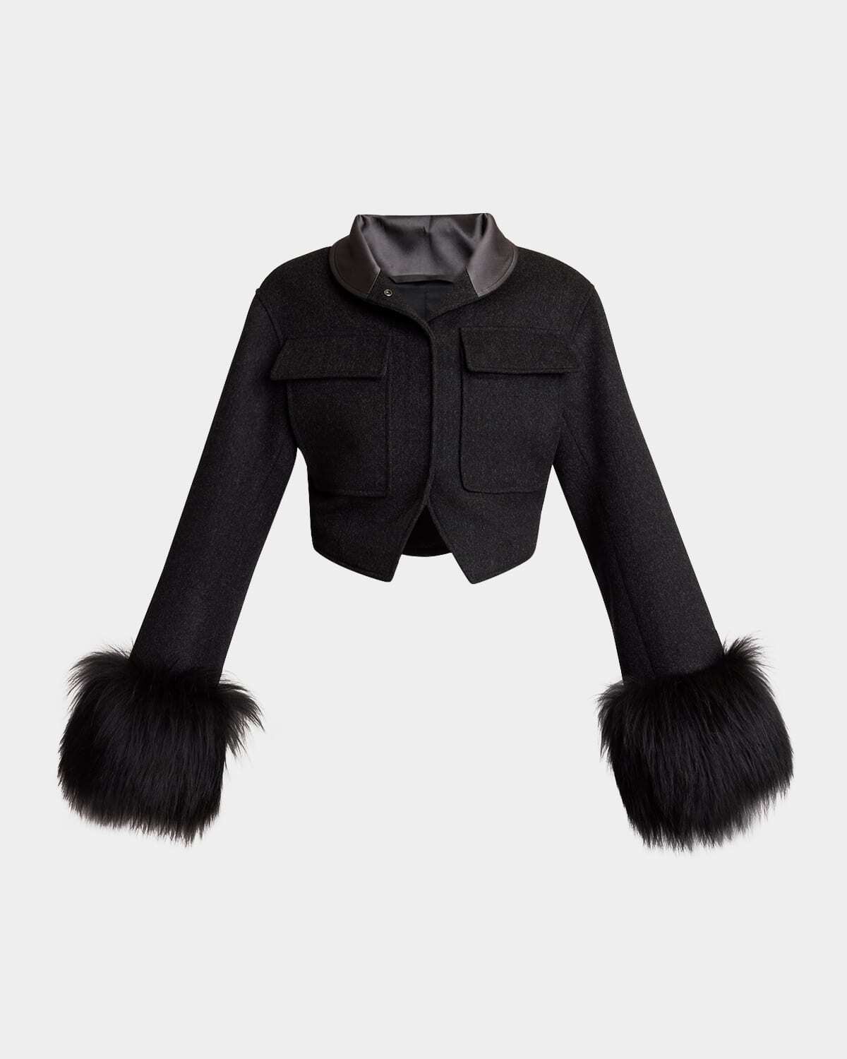 Givenchy Sheep Shearling Cuffs Cropped Jacket - Dark Grey | Editorialist
