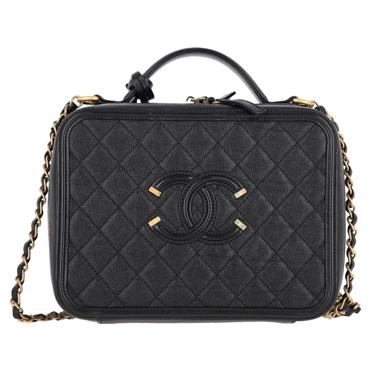 Chanel Medium Cc Filigree Vanity Case Bag In Caviar Leather In Black ...