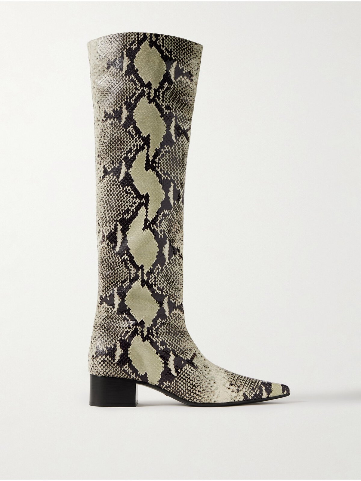 Khaite Andee Snake-Effect Leather Knee Boots - Animal Print | Editorialist