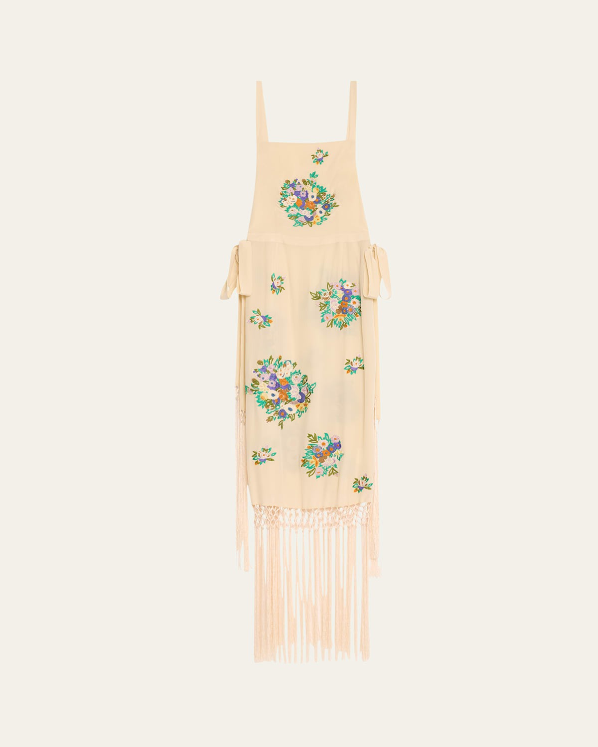 Bode Flower Language Backless Long Fringe Dress In Cream Multi ...