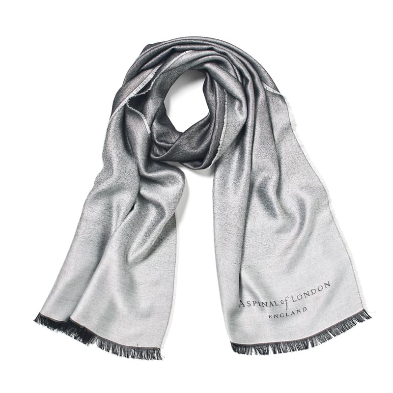 Aspinal Of London Silk Opera Scarf In Grey & Modal Silk - Silver ...