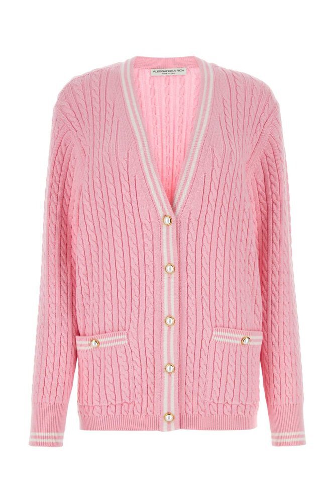 Alessandra Rich Cable-Knitted V-Neck Cardigan In Pink - 33% Off ...