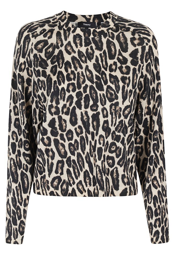 Theory Cropped Leopard Print Jumper In Multi - 33% Off | Editorialist
