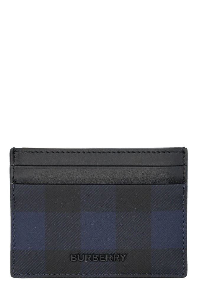 Burberry Check-Pattern Logo Embossed Cardholder In Blue - 4% Off ...