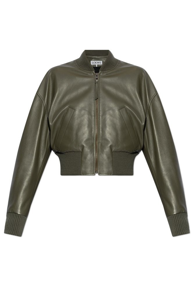 Loewe Zip-Up Cropped Bomber Jacket In Green - 14% Off | Editorialist