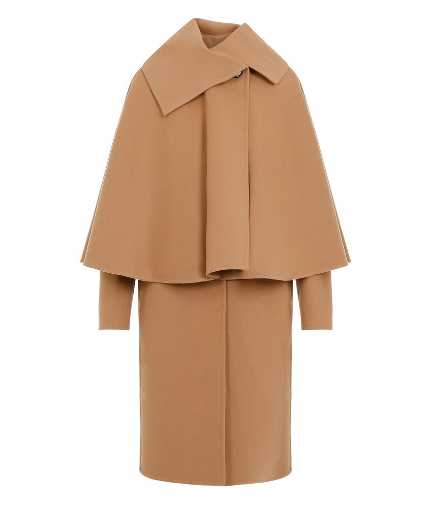 Chloé Cape Detailed Straight Hem Coat - Beige | Editorialist