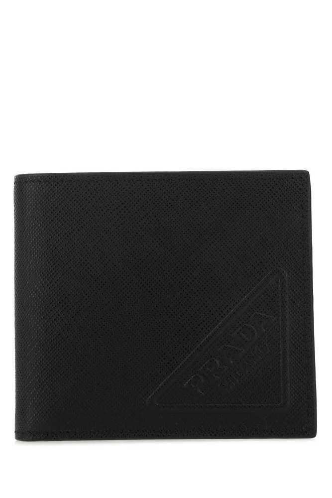 Prada Logo Embossed Bi-Fold Wallet In Black - 14% Off | Editorialist
