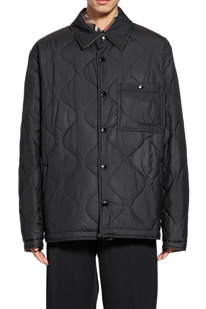 Burberry Logo Embroidered Quilted Jacket In Black - 42% Off | Editorialist