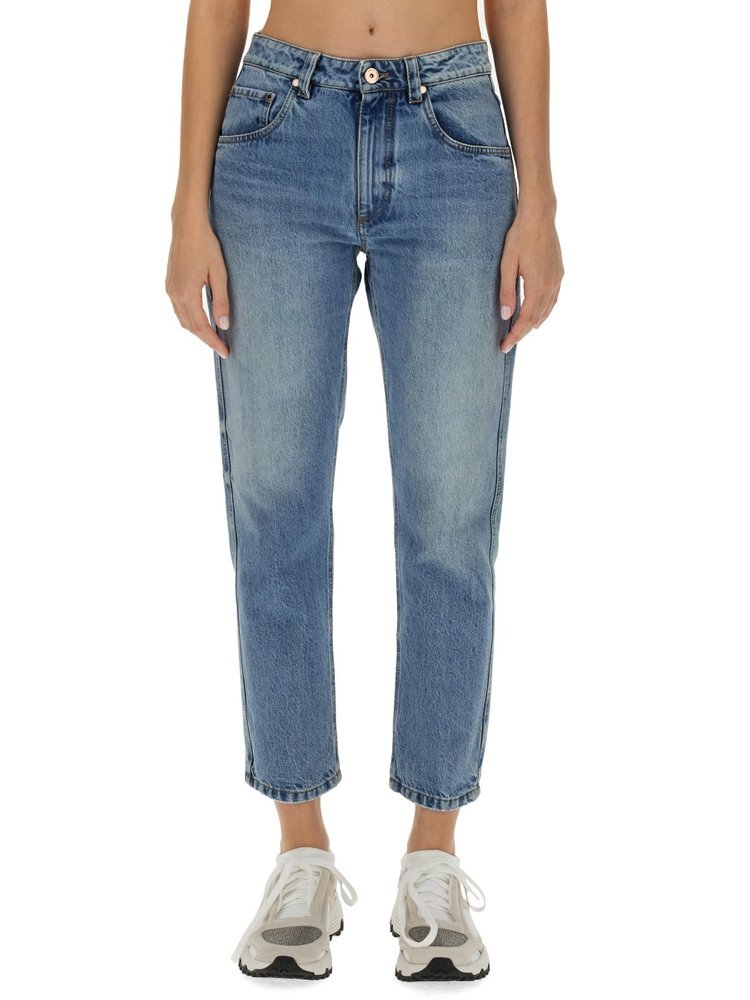 Brunello Cucinelli Logo Patch Straight Leg Jeans In Blue - 42% Off ...