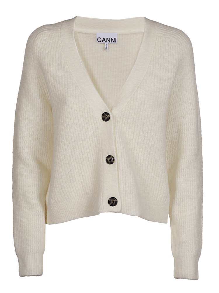 Ganni Cropped Boxy Cardigan In Beige - 4% Off | Editorialist