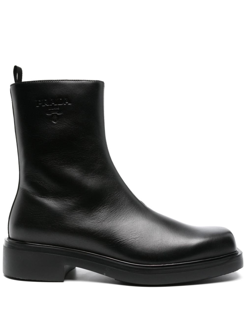 Prada Logo-Embossed Leather Boots - Black | Editorialist