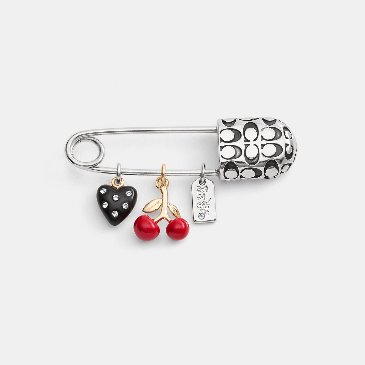 Coach Charm Safety Pin Brooch - Silver/Multi | Editorialist