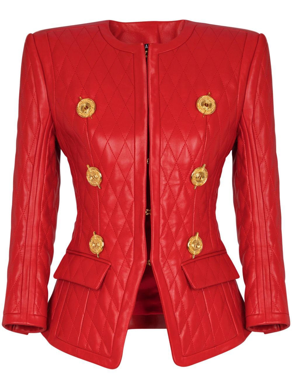 Balmain Quilted Leather Jacket - Red | Editorialist
